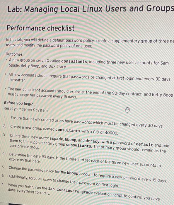 Solved Lab: Managing Local Linux Users and Groups | Chegg.com
