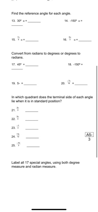 Solved Name Date Period Worksheet -Reference Angles Find the | Chegg.com