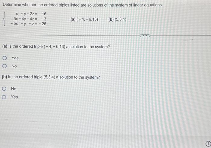Solved Determine whether the ordered triples listed are | Chegg.com