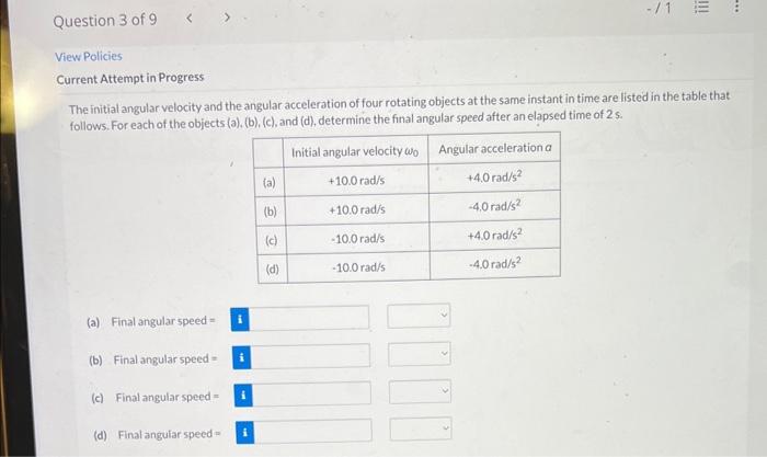 Solved The initial angular velocity and the angular | Chegg.com