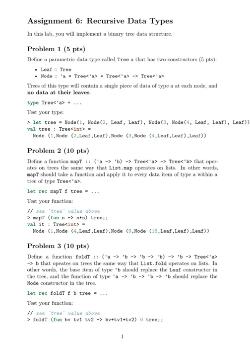Solved Assignment 6: Recursive Data Types In this lab, you | Chegg.com