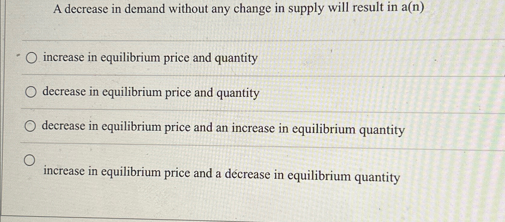 Solved A decrease in demand without any change in supply | Chegg.com