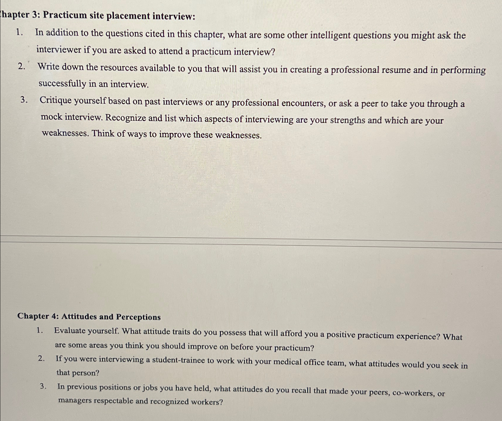 Solved hapter 3: Practicum site placement interview:In | Chegg.com
