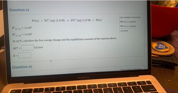 Solved Pb(s)+Ni2+(aq)(1.0M)⇌Pb2+(aq)(1.0M)+Ni(s)E0w1+π=−0.13 | Chegg.com