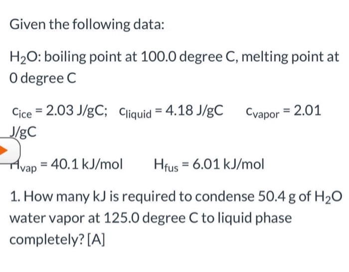 Solved Given the following data: H2O: boiling point at 100.0 | Chegg.com
