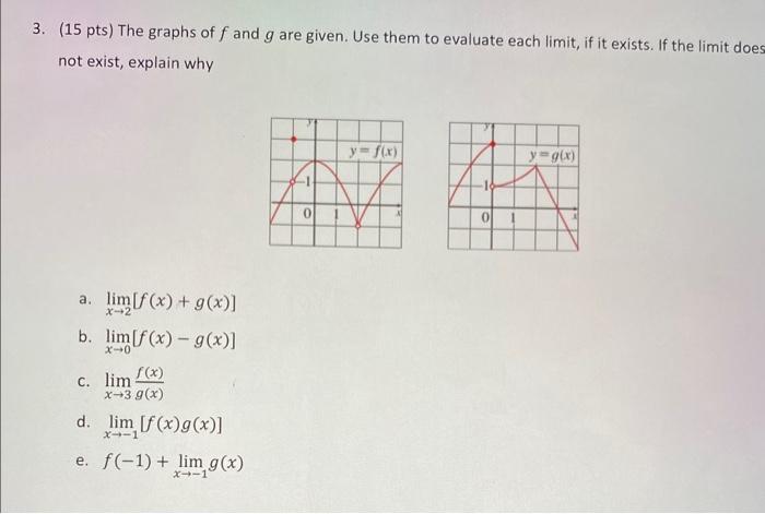 Solved 3. (15 pts) The graphs of f and g are given. Use them | Chegg.com
