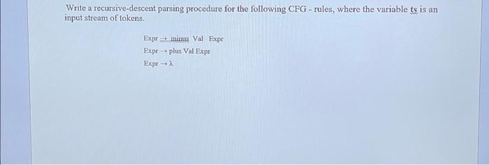 Solved Write a recursive-descent parsing procedure for the | Chegg.com