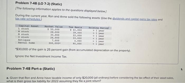 Solved Problem 7-48 (LO 7-2) (Static) [The following | Chegg.com