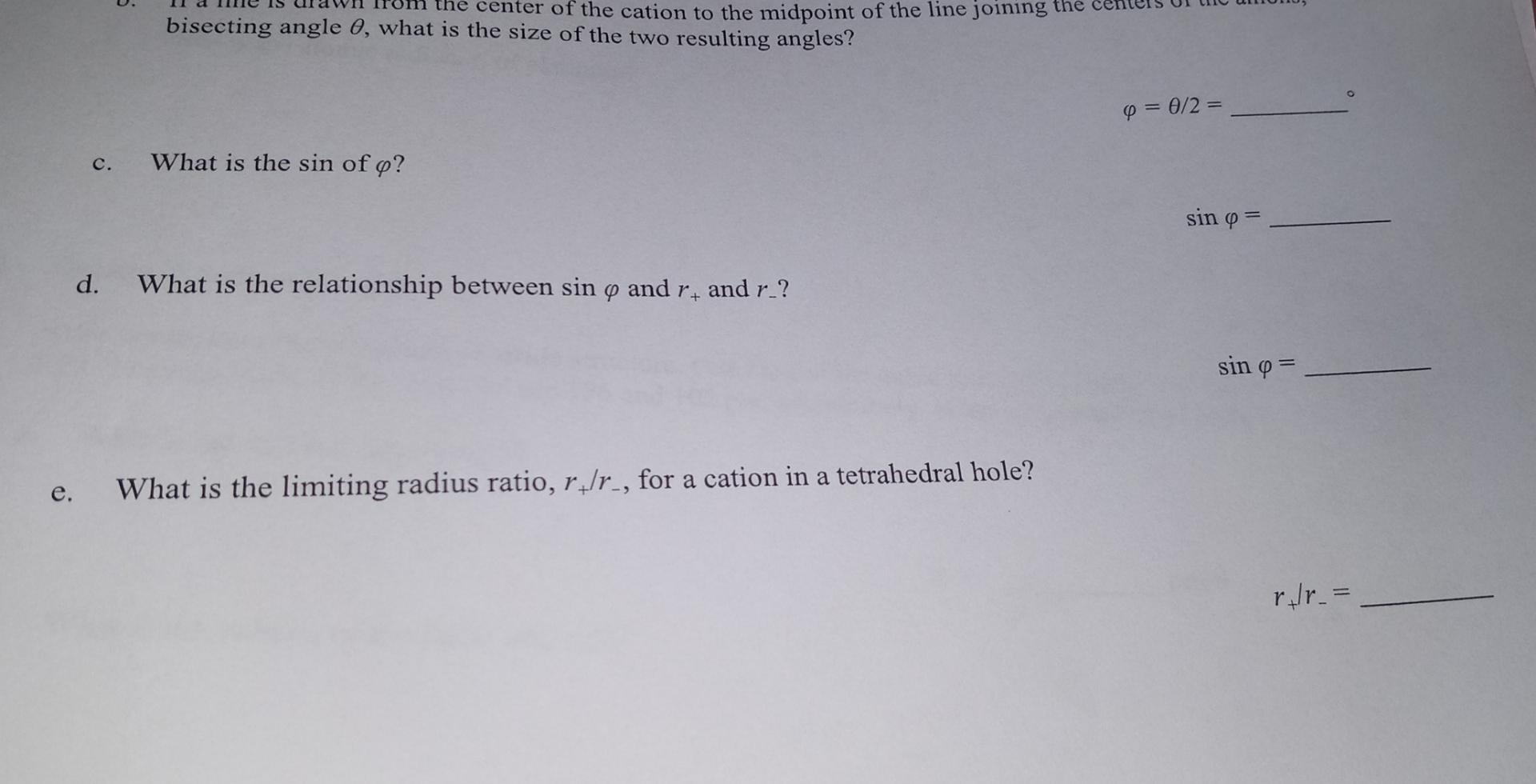 Solved 7. Limiting Radius Ratio for a Tetrahedral Hole a. of | Chegg.com