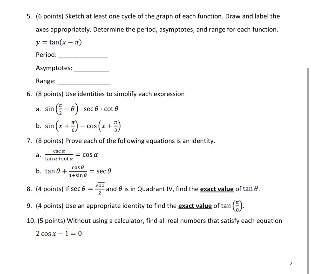 Solved (6 ﻿points) ﻿Sketch at least one cycle of the graph | Chegg.com