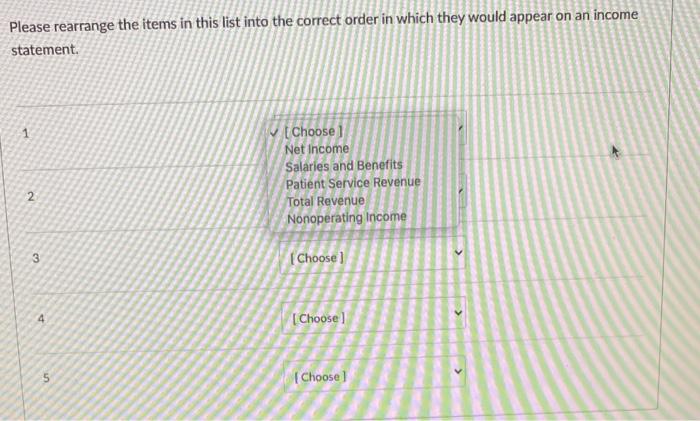 Solved Please rearrange the items in this list into the | Chegg.com