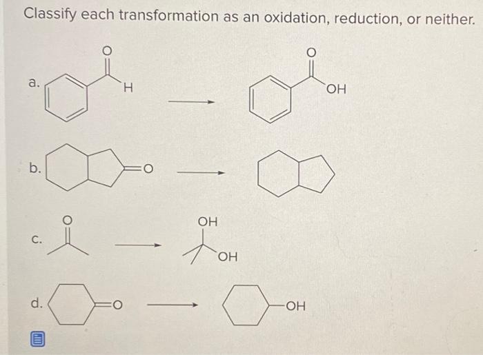 Solved Classify each transformation as an oxidation, | Chegg.com