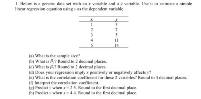 Solved 1. Below is a generic data set with an x variable and | Chegg.com