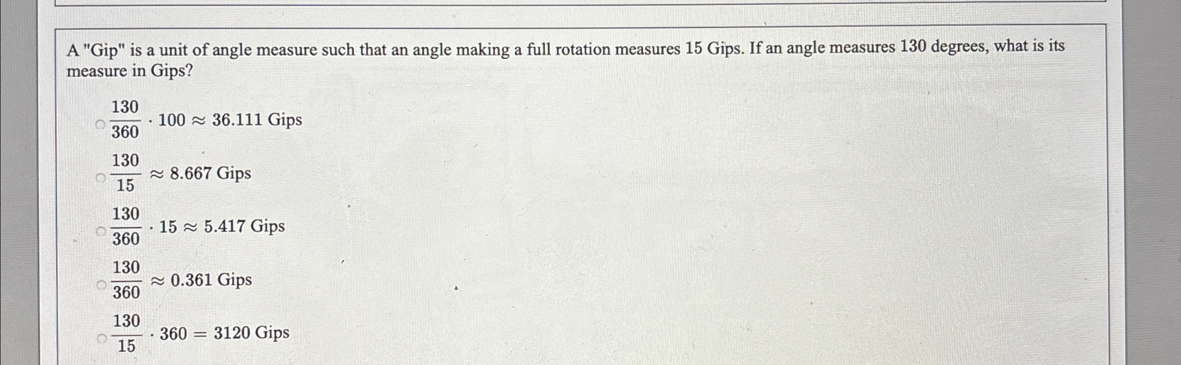Solved A "Gip" is a unit of angle measure such that an angle | Chegg.com