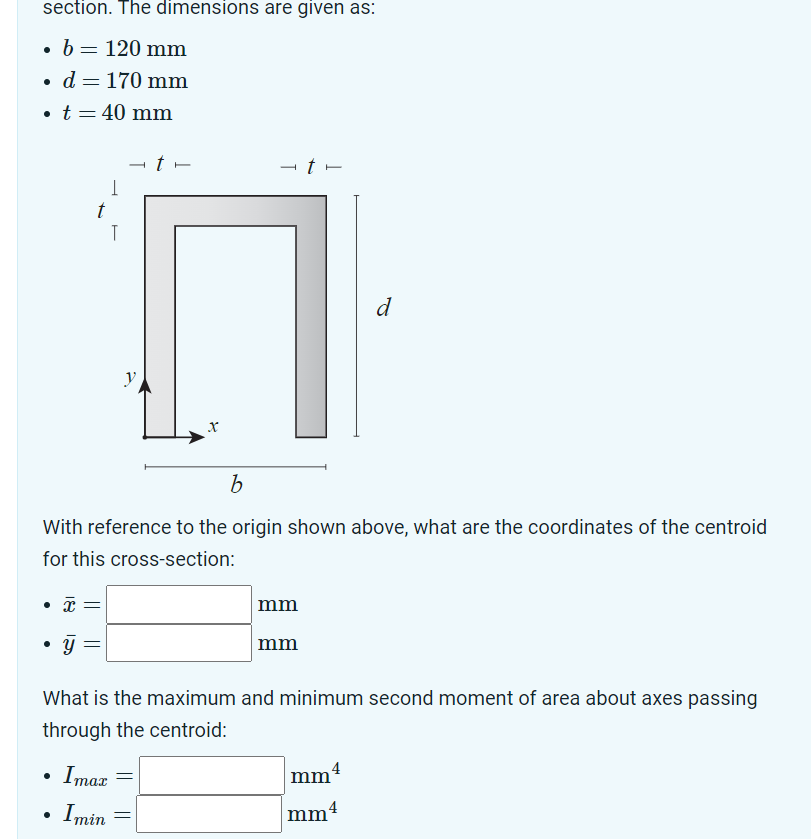 Solved section. The dimensions are given | Chegg.com