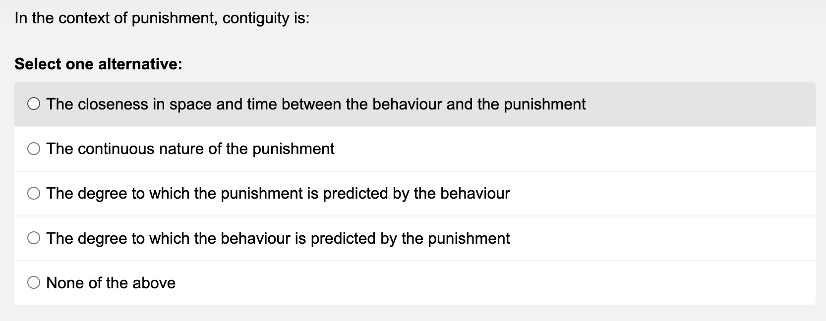 Solved In the context of punishment, contiguity is:Select | Chegg.com