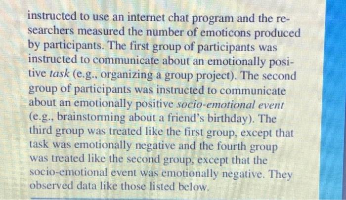 Solved four groups of participants instructed to use an | Chegg.com