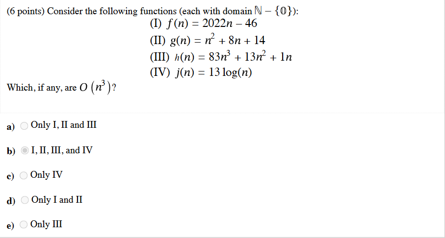Solved (6 ﻿points) ﻿Consider the following functions (each | Chegg.com