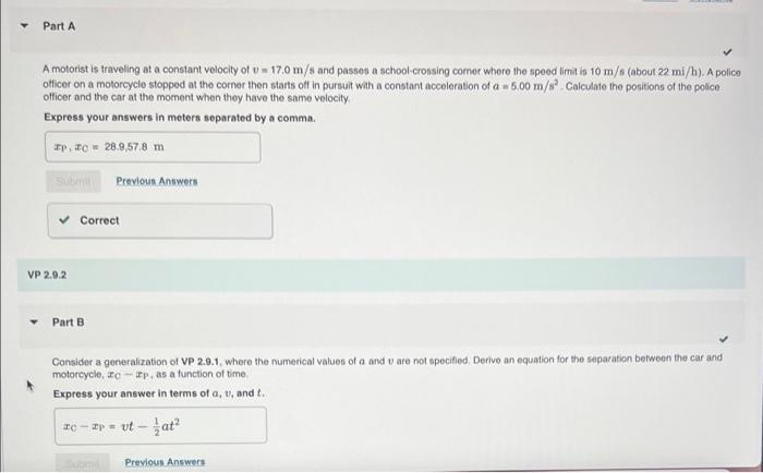 Solved A motorist is traveling at a constant velocity of | Chegg.com