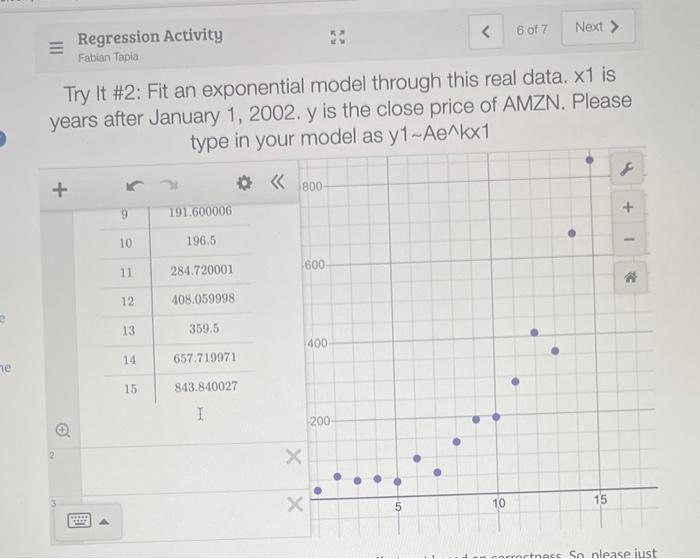 Try It \#2: Fit an exponential model through this | Chegg.com