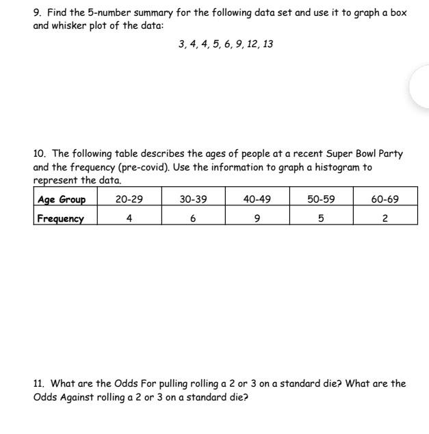 Solved 9. Find the 5-number summary for the following data | Chegg.com