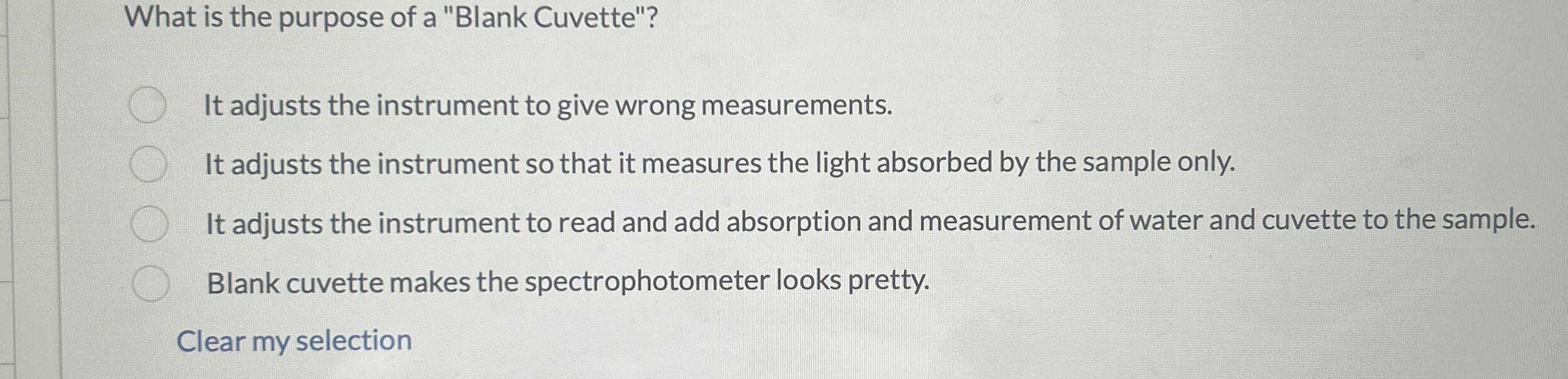 Solved What is the purpose of a "Blank Cuvette"?It adjusts | Chegg.com