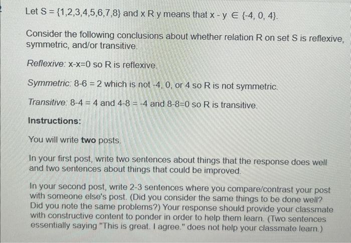 Solved Let S={1,2,3,4,5,6,7,8} and xRy means that | Chegg.com