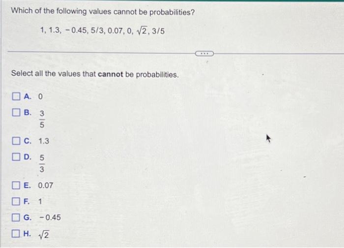Solved Which of the following values cannot be | Chegg.com
