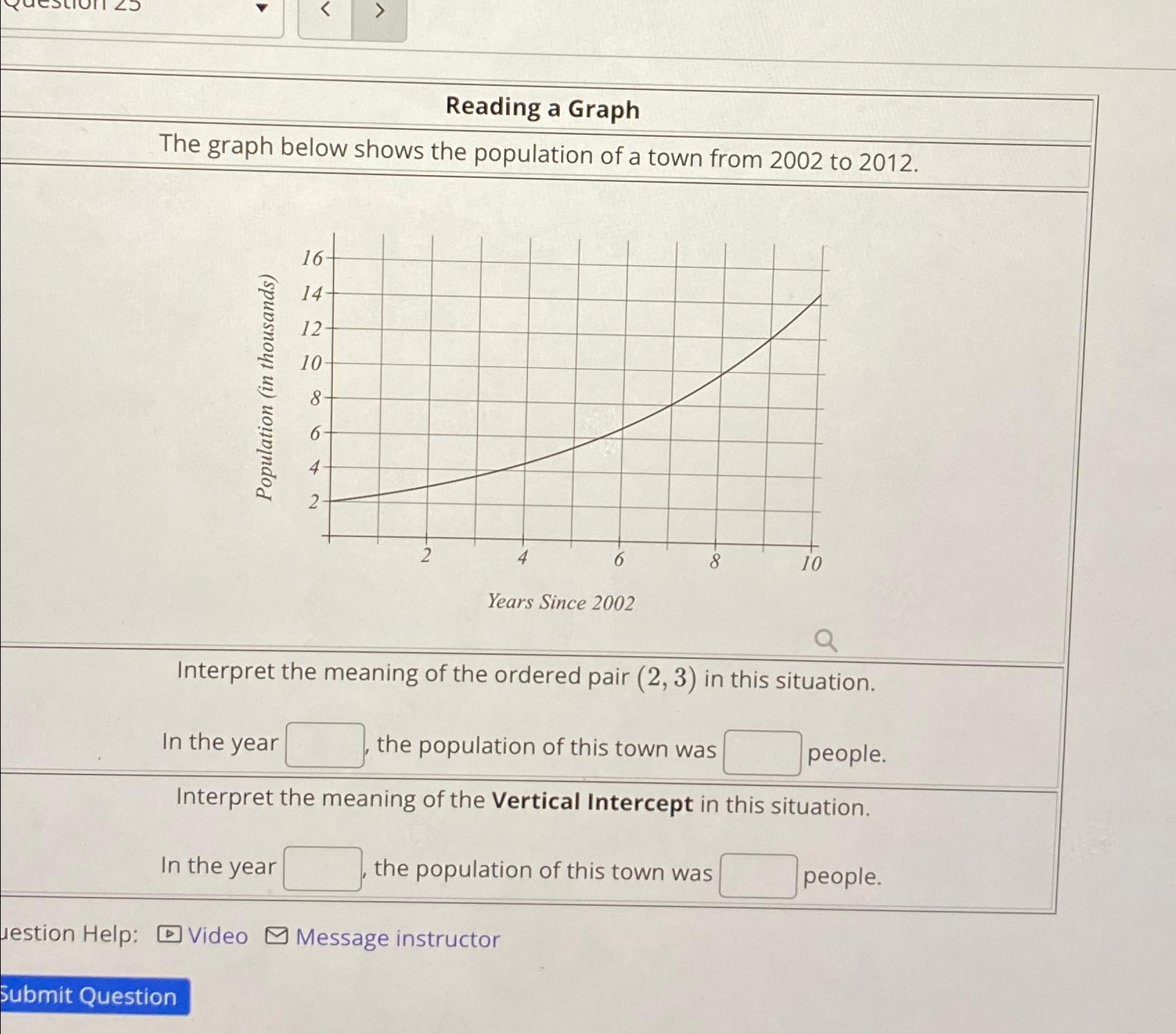 Solved Reading a GraphThe graph below shows the population | Chegg.com