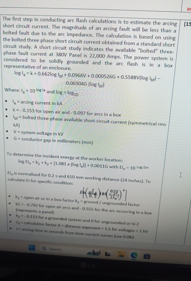 The first step in conducting arc flash calculations | Chegg.com