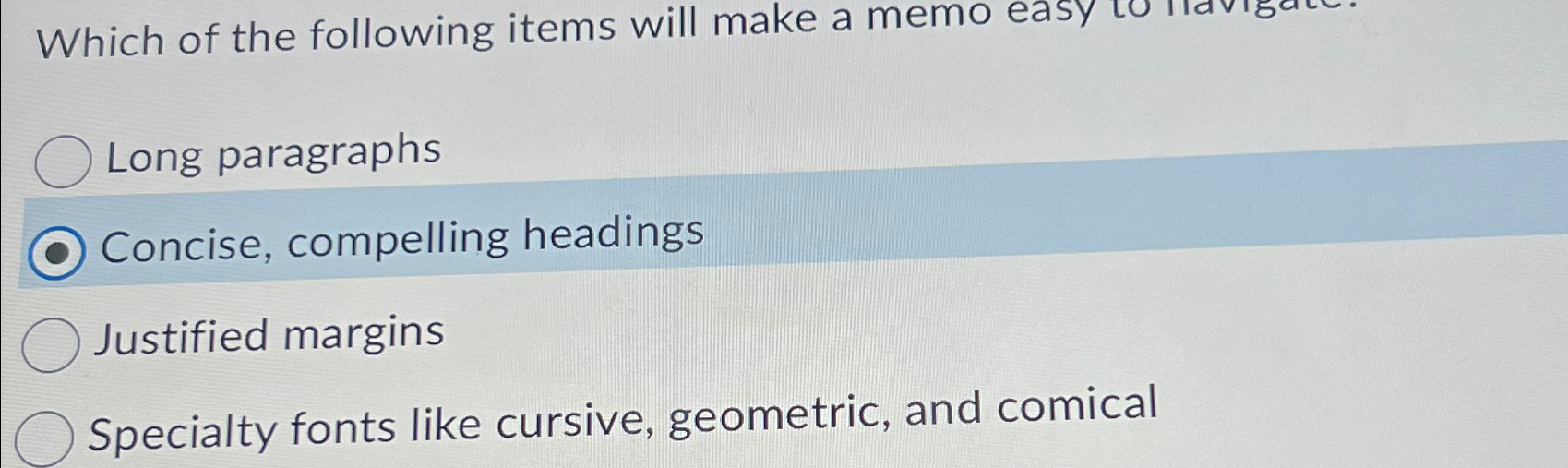 Solved Which of the following items will make a memo | Chegg.com