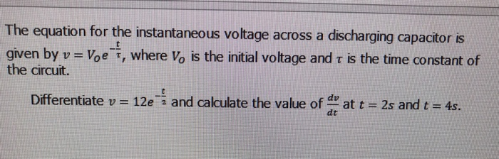 Solved The equation for the instantaneous voltage across a | Chegg.com