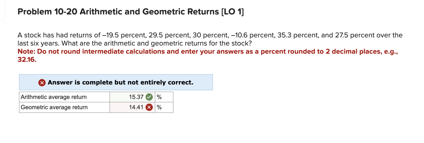 Solved Problem 10-20 ﻿Arithmetic and Geometric Returns [LO | Chegg.com