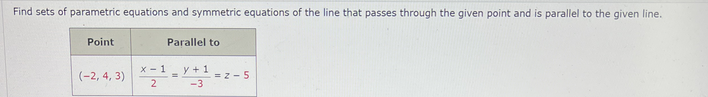 Solved Find sets of parametric equations and symmetric | Chegg.com