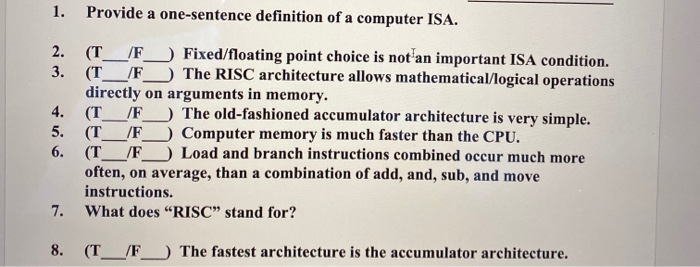Solved 1. Provide a one-sentence definition of a computer | Chegg.com