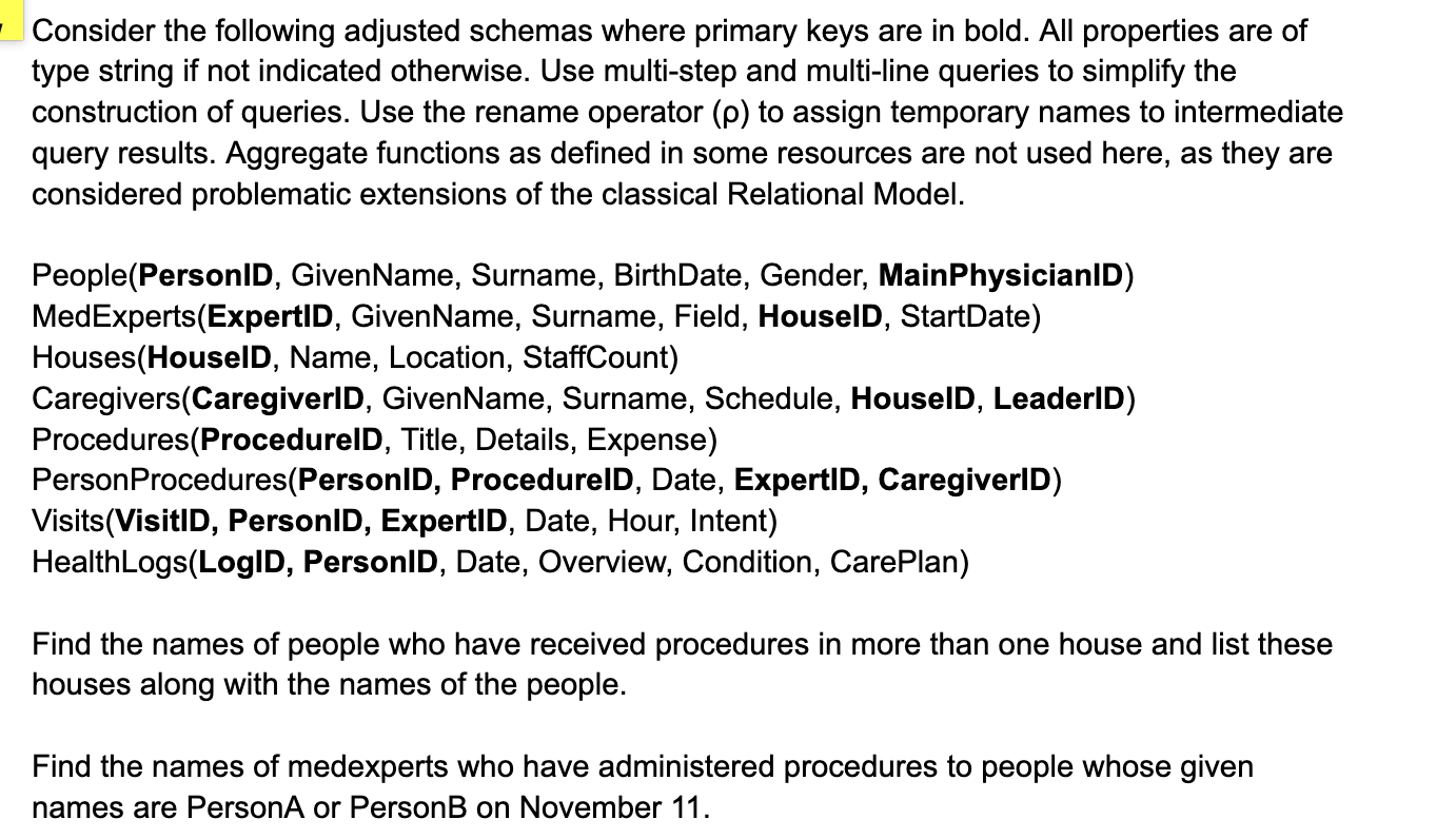 Solved Consider the following adjusted schemas where primary | Chegg.com