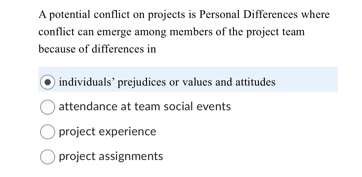 Solved A potential conflict on projects is Personal | Chegg.com
