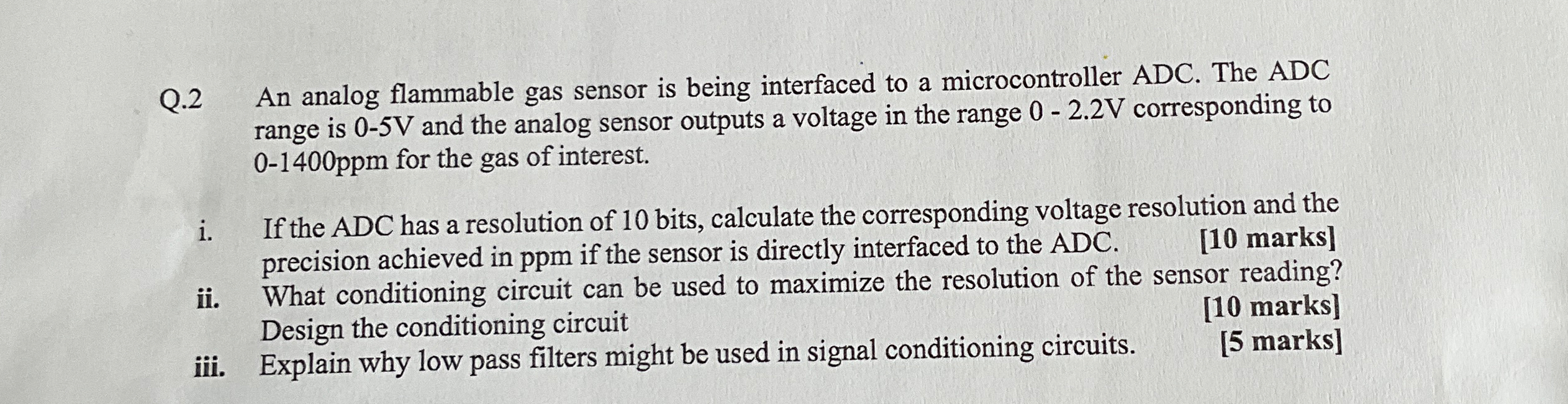 Q. 2 ﻿An analog flammable gas sensor is being | Chegg.com
