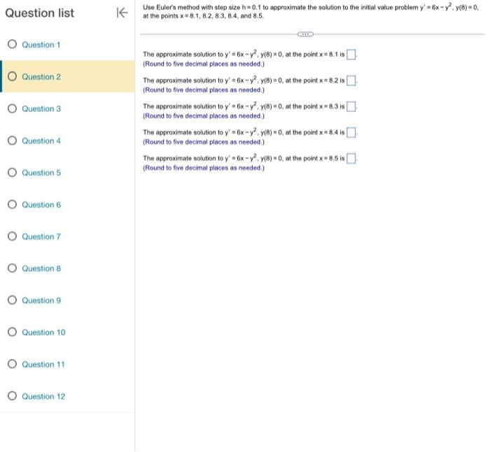 Solved lestion list ∠ Use Euler's method with step size | Chegg.com