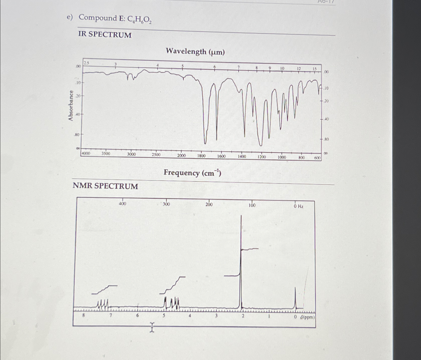 Solved e) ﻿Compound E: C4H6O2IR SPECTRUMFrequency (cm-1) | Chegg.com