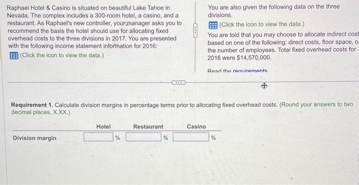 Solved Requirement 1. Calculate division margins in | Chegg.com