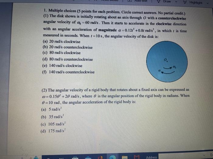 Solved 1. Multiple choices ( 5 points for each problem. | Chegg.com