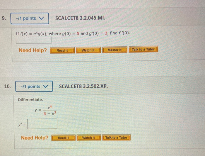Solved 9. -/1 points SCALCET8 3.2.045.MI. If f(x) = e'g(x), | Chegg.com