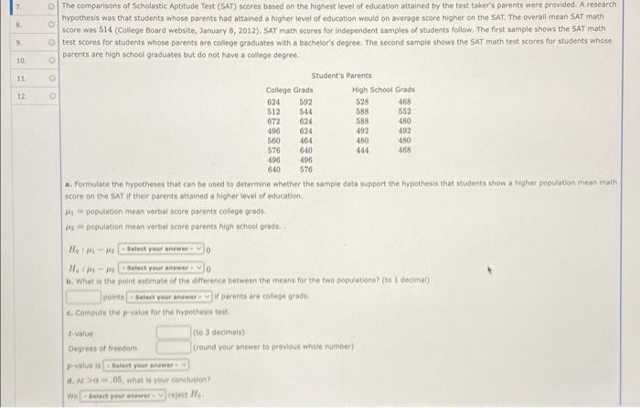 Solved B The comparisons of Scholastic Aptitude Test (SAT) | Chegg.com