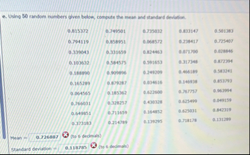 Solved using 50 ﻿random numbers given below compute the mean | Chegg.com