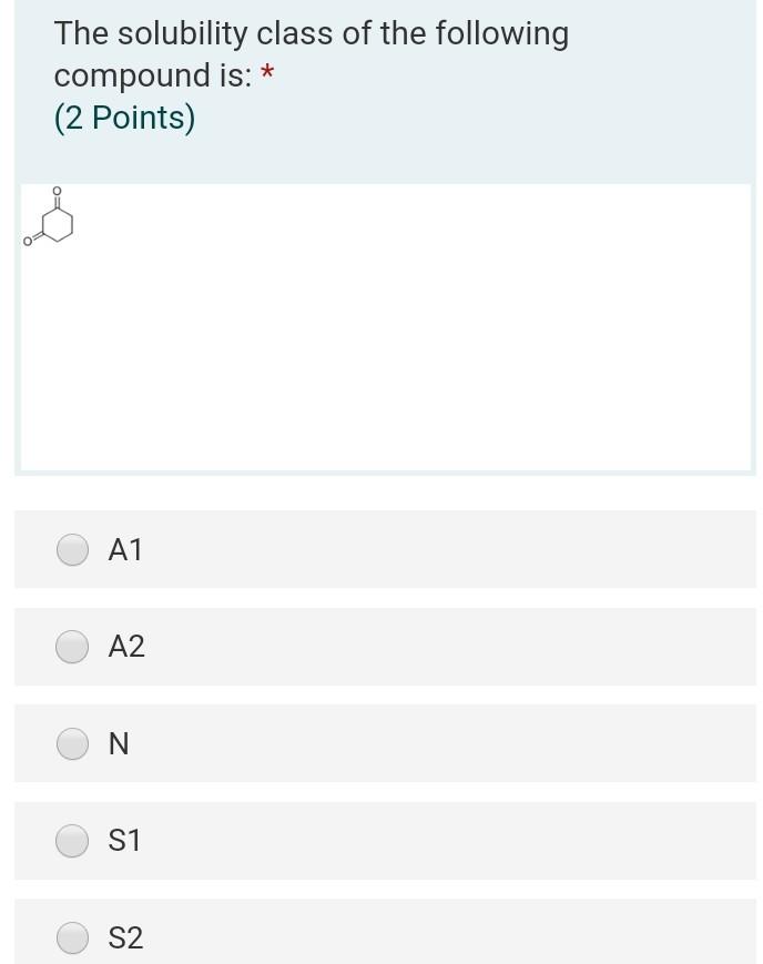 Solved The solubility class of the following compound is: * | Chegg.com