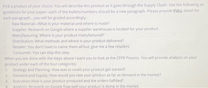 Solved Pick a product of your choice. You will describe this | Chegg.com