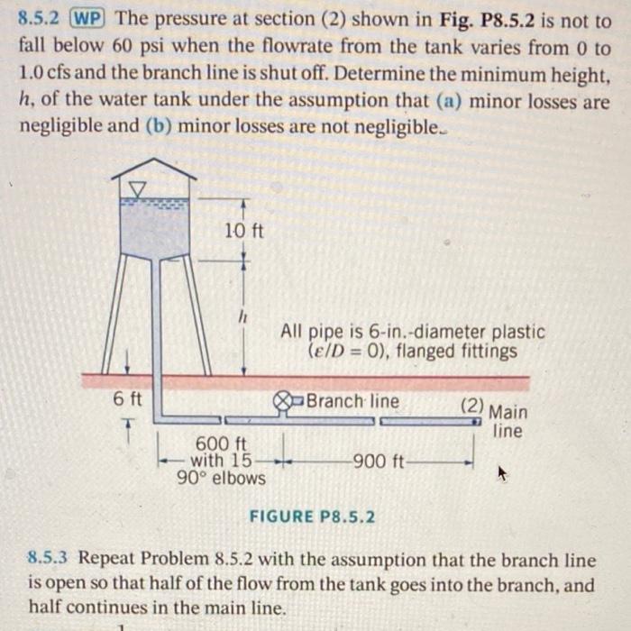 Solved 8.5.2 WP The pressure at section (2) shown in Fig. | Chegg.com