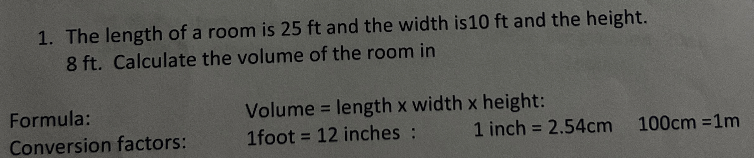 Solved The length of a room is 25ft ﻿and the width is 10ft | Chegg.com