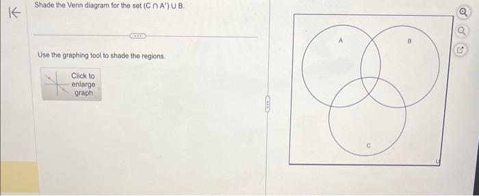 Solved Shade the Venn diagram for the set (C∩A′)∪B. Use the | Chegg.com